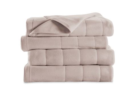 Sunbeam Heated Electric Warming Blanket Quilted Fleece Queen Seashell