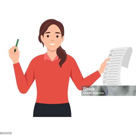 젊은 사업가와 체크리스트 펜을 들고 있는 소녀와 할 일 목록 업무 시간 관리 시험 흰색 배경에 격리된 평면 벡터 그림 가리키기에 대한 스톡 벡터 아트 및 기타 이미지