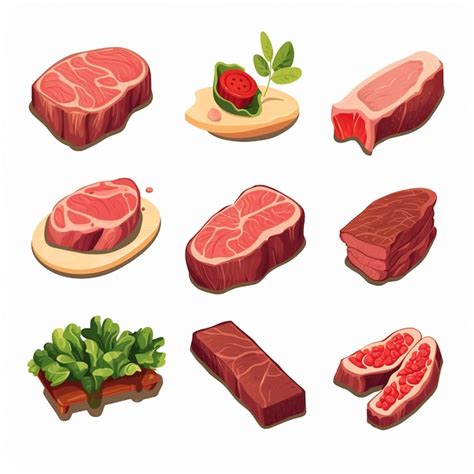 Premium Ai Image Illustration For Cute Flat Roast Beef Icons Set