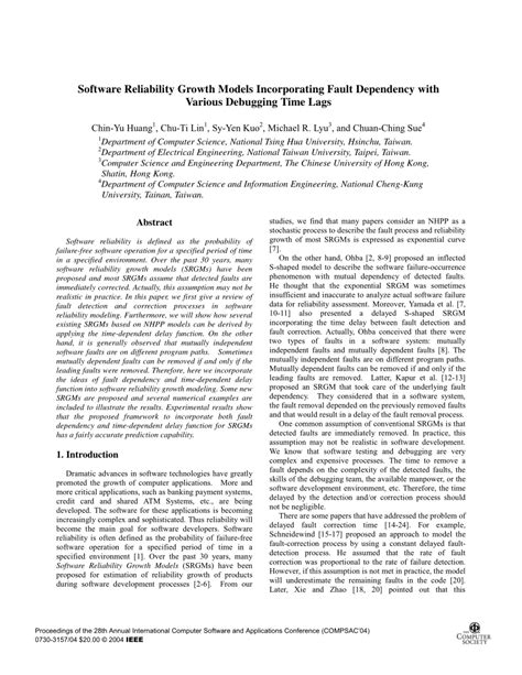 Pdf Software Reliability Growth Models Incorporating Fault Dependency