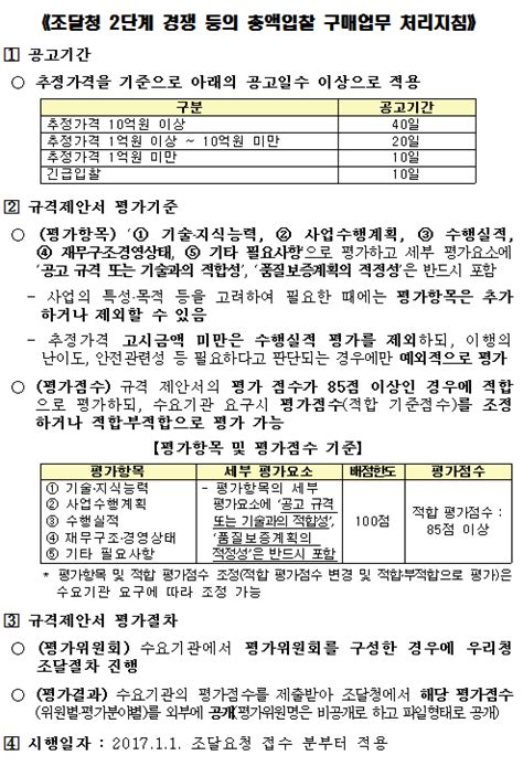 조달청 2단계 경쟁입찰 조달청 2단계 경쟁 등의 총액입찰 구매업무 처리지침 네이버 블로그