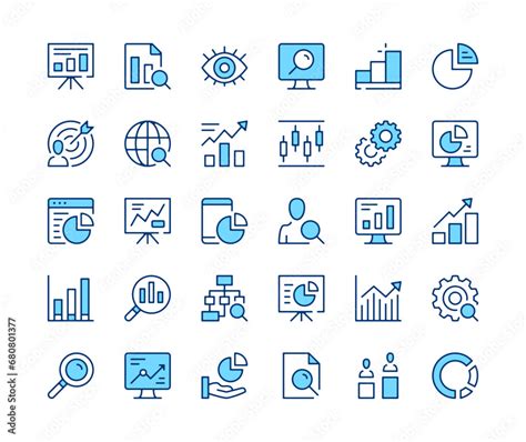 Data Analysis Icons Set Vector Line Icons Blue Color Outline Stroke Symbols Modern Concepts