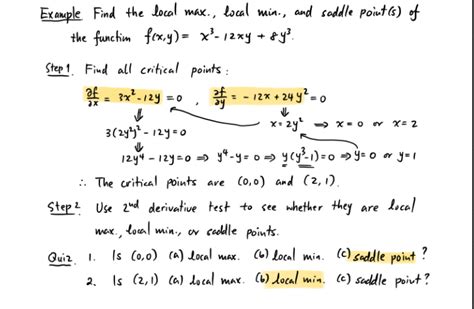 solved example find the local max local min and saddle