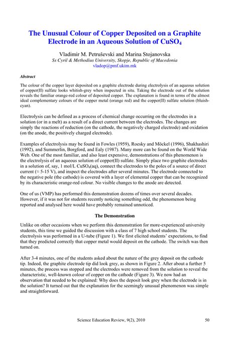 Pdf The Unusual Colour Of Copper Deposited On A Graphite Electrode In An Aqueous Solution Of Cuso4