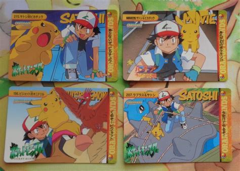 Ash Ketchum Pikachu Pokemon Carddass 4 Card Set Japanese Bandai Anime