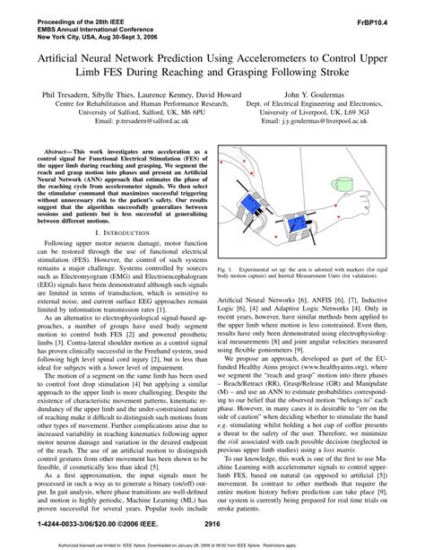 Pdf Acceleration Based Triggering Of Upper Limb Fes Using An Artificial Neural Network