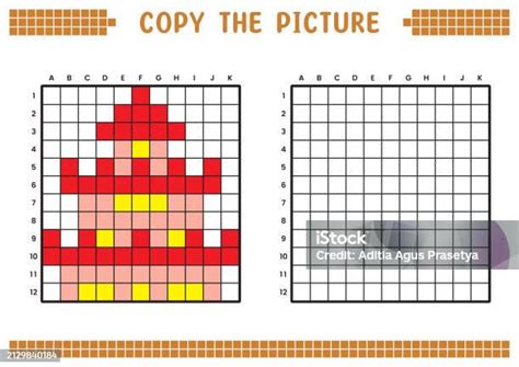 그림을 복사하고 그리드 이미지를 완성합니다 사각형으로 그리는 교육용 워크시트 셀 영역 색칠 어린이의 유치원 활동 만화 벡터 픽셀