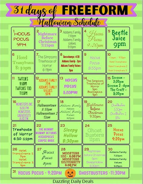 Full Freeform Schedule 31 Days Of Halloween Printable Artofit