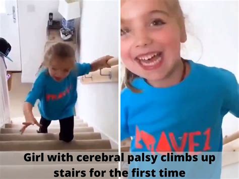 Girl With Cerebral Palsy Climbing Stairs Little Champion Girl With
