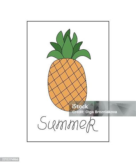 배너 여름 레터링 파인애플 그림 낙서 그림 음식 과일 손으로 그린 글자 여름 디자인 포스터 엽서 배너 쿠폰에 대 한 벡터 배경 건강한 식생활에 대한 스톡 벡터 아트 및 기타