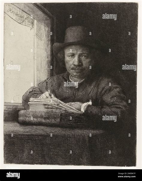 Self Portrait Etch At A Window Rembrandt Van Rijn 1648 Print Paper Etching Drypoint