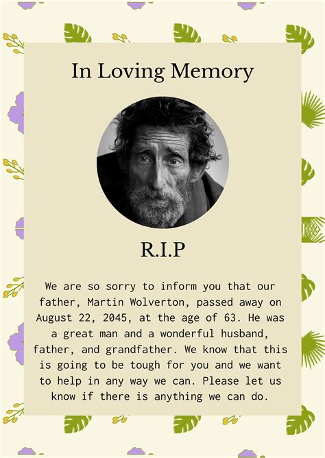 Death Announcement Templates In Word Free Download