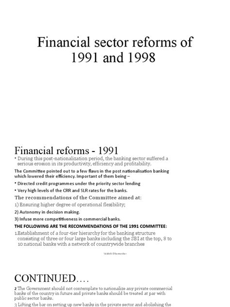 Financial Sector Reforms Of 1991 And 1998 Pdf Personal Finance