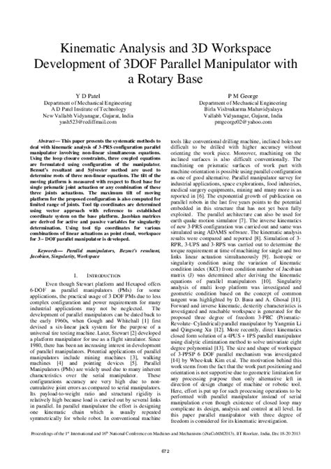 Pdf Kinematic Analysis And 3d Workspace Development Of 3dof Parallel
