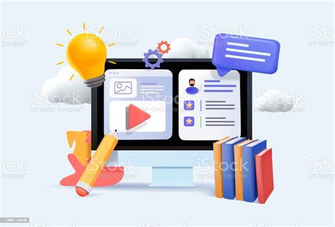 3d 웹 벡터 일러스트레이션 온라인 개념 열린 페이지가 있는 컴퓨터 배경 벡터에 대한 E러닝 디자인 교육 강좌에 대한 스톡 벡터