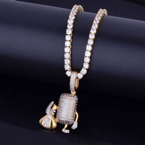 Bijoux Pour Hommes Hip Hop Pendentif Collier Glacé Microphone Tenant