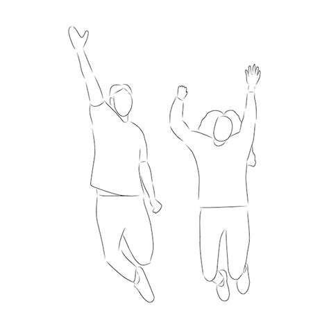 행복 한 남자와 여자 점프 벡터 손으로 그린된 스케치 프리미엄 벡터