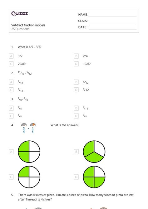 50 fraction models worksheets for 4th class on quizizz free and printable