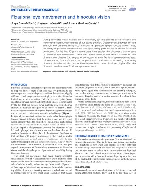 Pdf Fixational Eye Movements And Binocular Vision