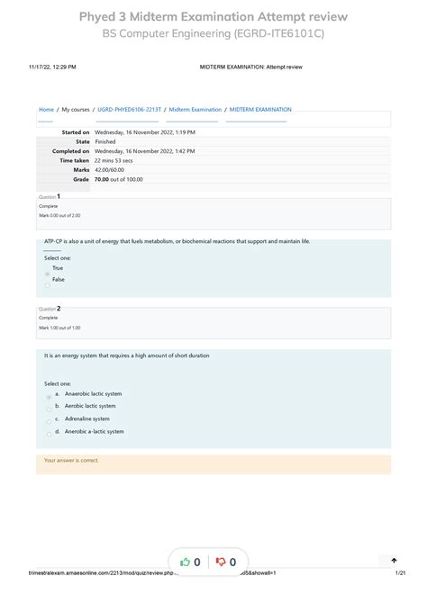 Pe Review Exa Thankyou Phyed 3 Midterm Examination Attempt Review