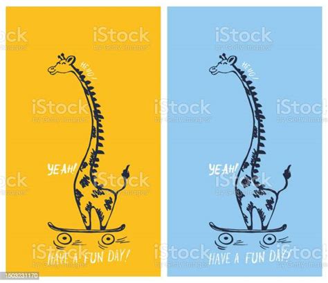스케이트보드에 기린이 재미있고 멋진 여름 티셔츠 프린트 디자인 스케이트파크에서 스케이터 슬로건 기린에 대한 스톡 벡터 아트 및 기타 이미지 Istock