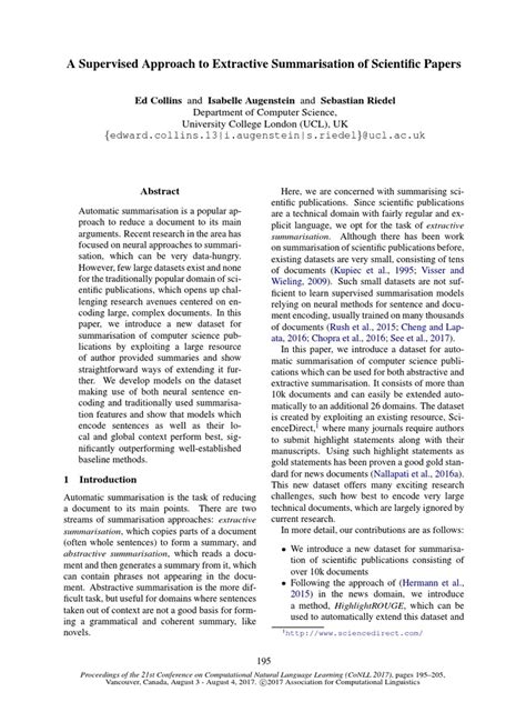 A Supervised Approach To Extractive Summarisation Of Scientific Papers Pdf Domain Name