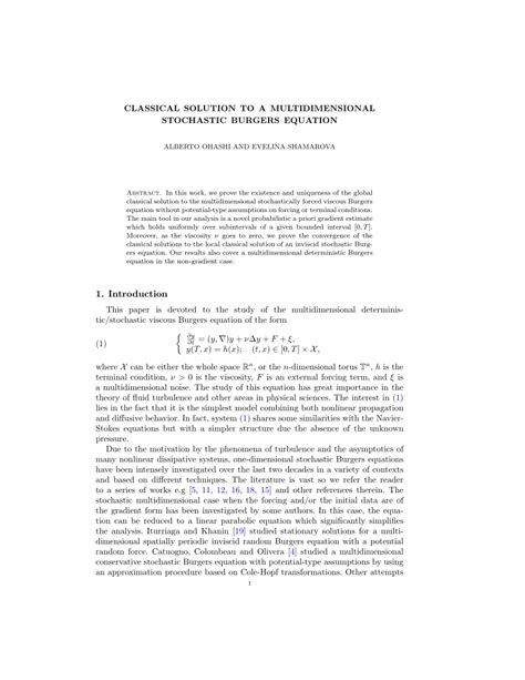 Pdf Classical Solution To A Multidimensional Stochastic Burgers Equation