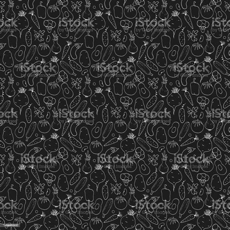 야채 완벽 한 패턴입니다 채식 건강 바이오 식품 배경 비건 유기농 에코 제품 후추 토마토 오이 당근 감자 아보카도 콩 및 완두콩 벡터 그림 0명에 대한 스톡 벡터 아트 및