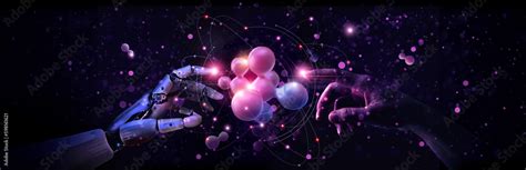 Science AI Machine Learning Hands Of Robot And Human Touching On Big