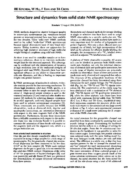 Pdf Structure And Dynamics From Solid State Nmr Spectroscopy Randal Ketchem