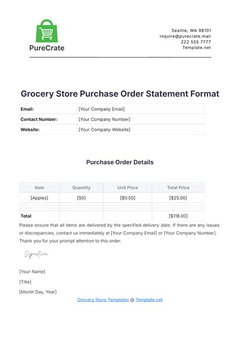 Free Grocery Store Purchase Order Statement Format Template To Edit Online