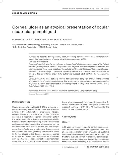 Pdf Corneal Ulcer As An Atypical Presentation Of Ocular Cicatricial