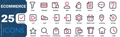 Vetor Do Stock Collection Ecommerce Icons Contains Shoppingbarcodesshopping Basketsdebit