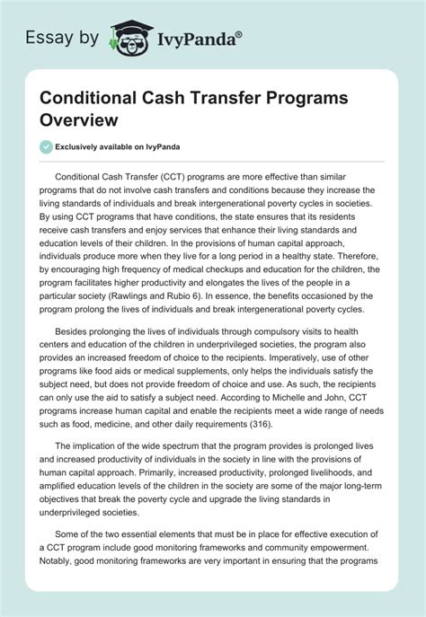 Conditional Cash Transfer Programs Overview Words Case Study