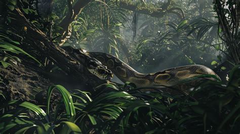 Python In Jungle Fog Premium Ai Generated Image