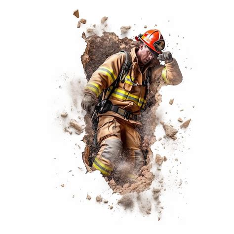 Premium Ai Image Firefighter Breaking In White Background