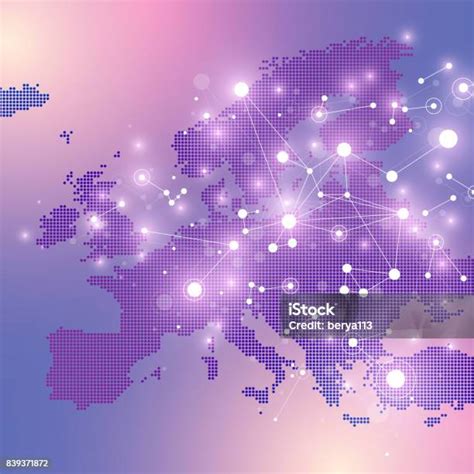점선으로 된 유럽 지도입니다 기하학적 인 그래픽 배경 통신 합니다 큰 화합물과 복잡 한 데이터입니다 디지털 데이터 시각화입니다 최소한의 혼란 디자인 벡터 일러스트 레이 션