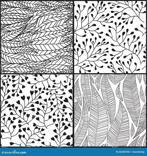 Set Of Four Seamless Abstract Hand Drawn Pattern Stock Vector