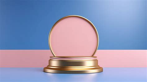 파란색 배경 3d 렌더링된 골든 프레임에 핑크 연단 제품 프리젠테이션 배경 Png  무료 다운로드 Pikbest