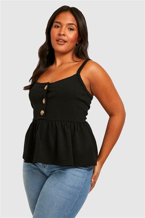 Black Plus Tort Button Smock Cami Top Boohoo Uk