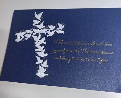 Religious Merry Christmas Card Doves Cross Gold Ebay
