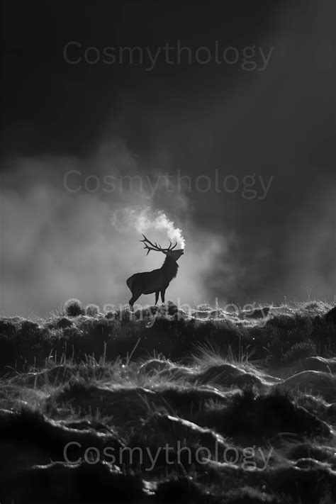 Male Deer Silhouette Black And White Wall Art Office Design Rustic
