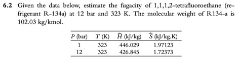6 2 ﻿given the data below estimate the fugacity of