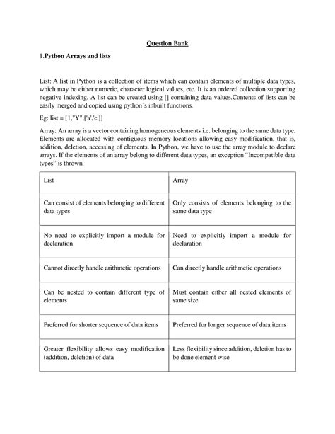 Descriptive Questions 1 Question Bank Python Arrays And Lists List A