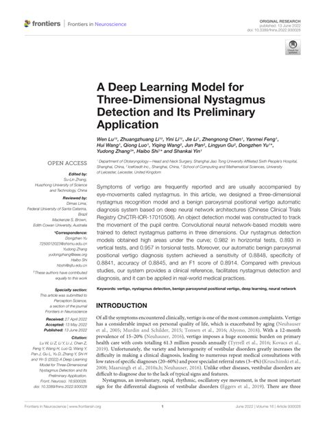 Pdf A Deep Learning Model For Three Dimensional Nystagmus Detection And Its Preliminary
