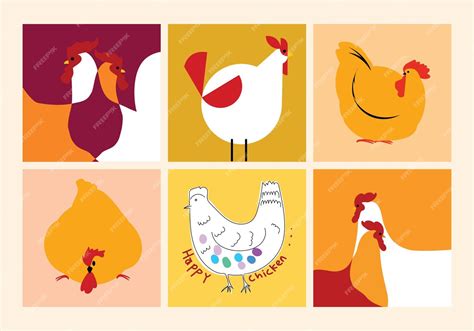 Premium Vector Set Of Chicken Hen Rooster Icon Character Hand Drawn