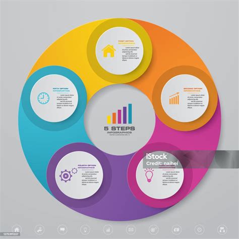 데이터 프레젠테이션을 위한 5단계 주기 차트 인포그래픽 요소입니다 0명에 대한 스톡 벡터 아트 및 기타 이미지 0명 3차원 형태 개념 Istock