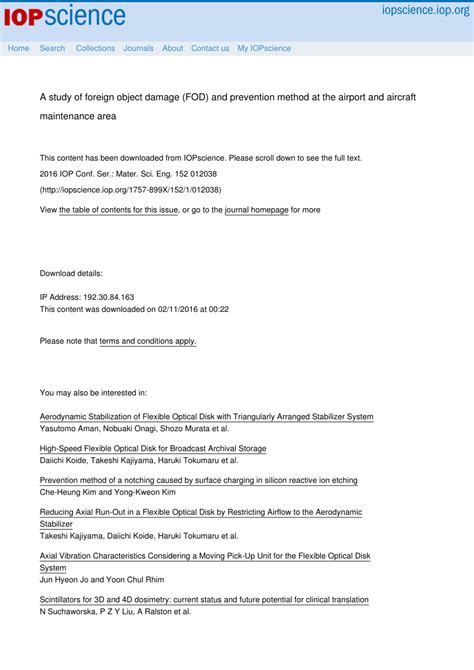 PDF A Study Of Foreign Object Damage FOD And Prevention Method At
