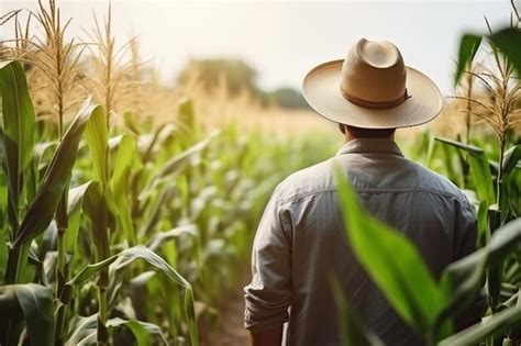 Premium Photo Agricultural Expert Analyzing Corn Crops In Serene Farm