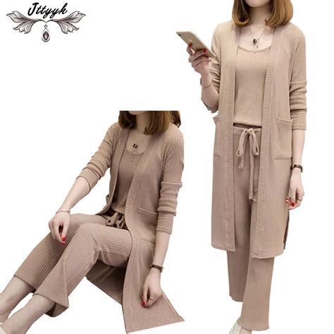 Plus Size Autumn Women 3 Piece Set Knitted Pullover Sweaters Tops